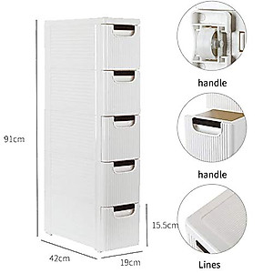 Dresser Storage Drawer Units Narrow Rolling Storage Cabinet Plastic 5-Drawer Storage Cart on Wheels,Standing Shelf Units for Bathroom Bedroom Office Kitchen Living Room (5-Drawer)