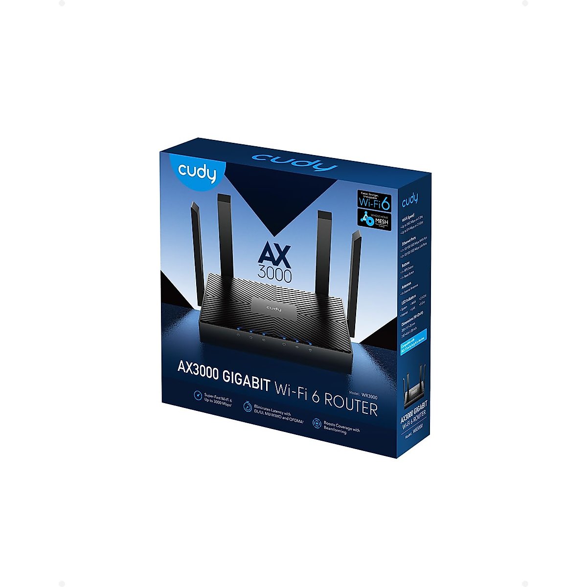 Cudy New AX3000 Dual Band Wi-Fi 6 Router, Mesh Wi-Fi Router, 802.11ax Internet Router, 160MHz, MU-MIMO, OFDMA, WireGuard, OpenVPN, WPA3, WR3000