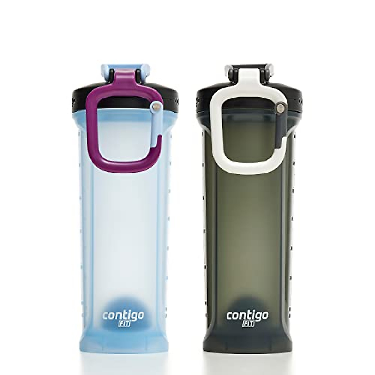 Contigo Fit Shake & Go 2.0 Shaker Bottle with Leak-Proof Lid, 28oz Gym Water Bottle with Whisk and Carabiner Handle, Dishwasher Safe Mixer Bottle, 2-Pack Periwinkle & Sake