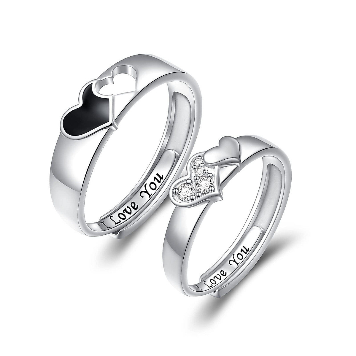 Promise Rings for Couples Matching Rings Sets 925 Sterling Silver I Love You Engagement Ring for Her and Him Wedding Band Adjustable Couple Rings for 2 Women Size 68 Men Size 911, Precious Metal,