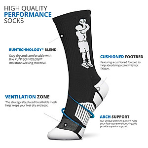 ChalkTalkSPORTS Basketball Player Woven Mid-Calf Socks | Jump Shot (Black/White)
