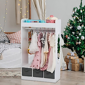 Karl home Large Dress up Storage w/Mirror, Kids Costume Organizer, Portable Closets with 3 Non-Woven Drawers, Kids Costume Closet Open Storage Space, for Children Bedroom Party Nursery, White