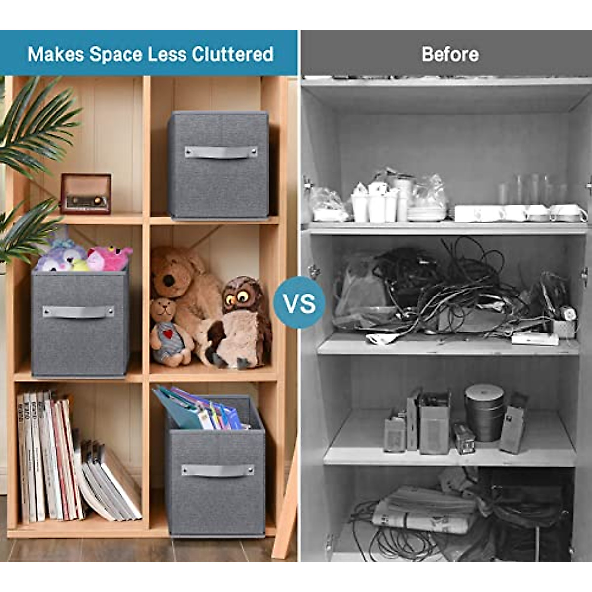 SLEEPING LAMB Medium Fabric Storage Baskets for Shelves Organizing Collapsible Storage Bins for Closet Storage Baskets Wardrobe Clothes Organizer, 3 Packs (Grey)