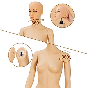 Epetlover Female Full Body Mannequin 69 Inches Dress Form Manikin Adjustable Posture Realistic Display Dress Model with Turnable Head, Metal Base