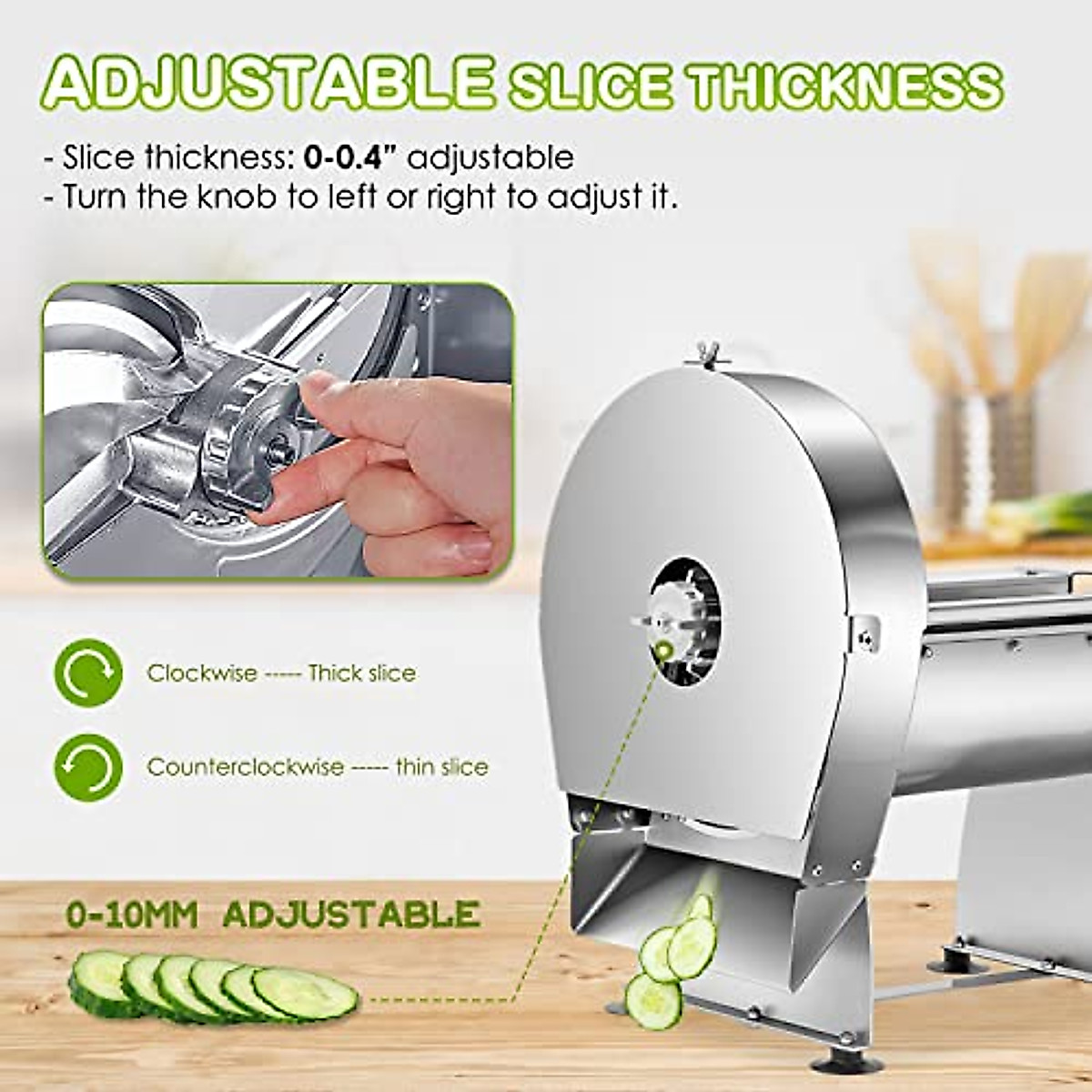 NEWTRY Electric Vegetable Slicer Commercial Fruit Slicer Machine Tomato Slicer 0-10mm (25/64inch) Thickness Adjustable Stainless Steel for Lemon Potato Onion Tomato 110V US