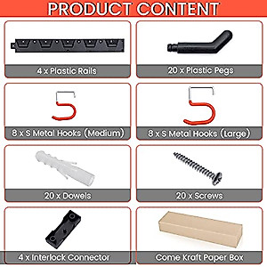 MOHOO 64 Inch Adjustable Tool Hanger Wall Holder for Garden Tools, Wall Mount Tool Organizer, Garage Tool Rack, Heavy Duty Shovel Hanger with 4 Rails 16 Hooks