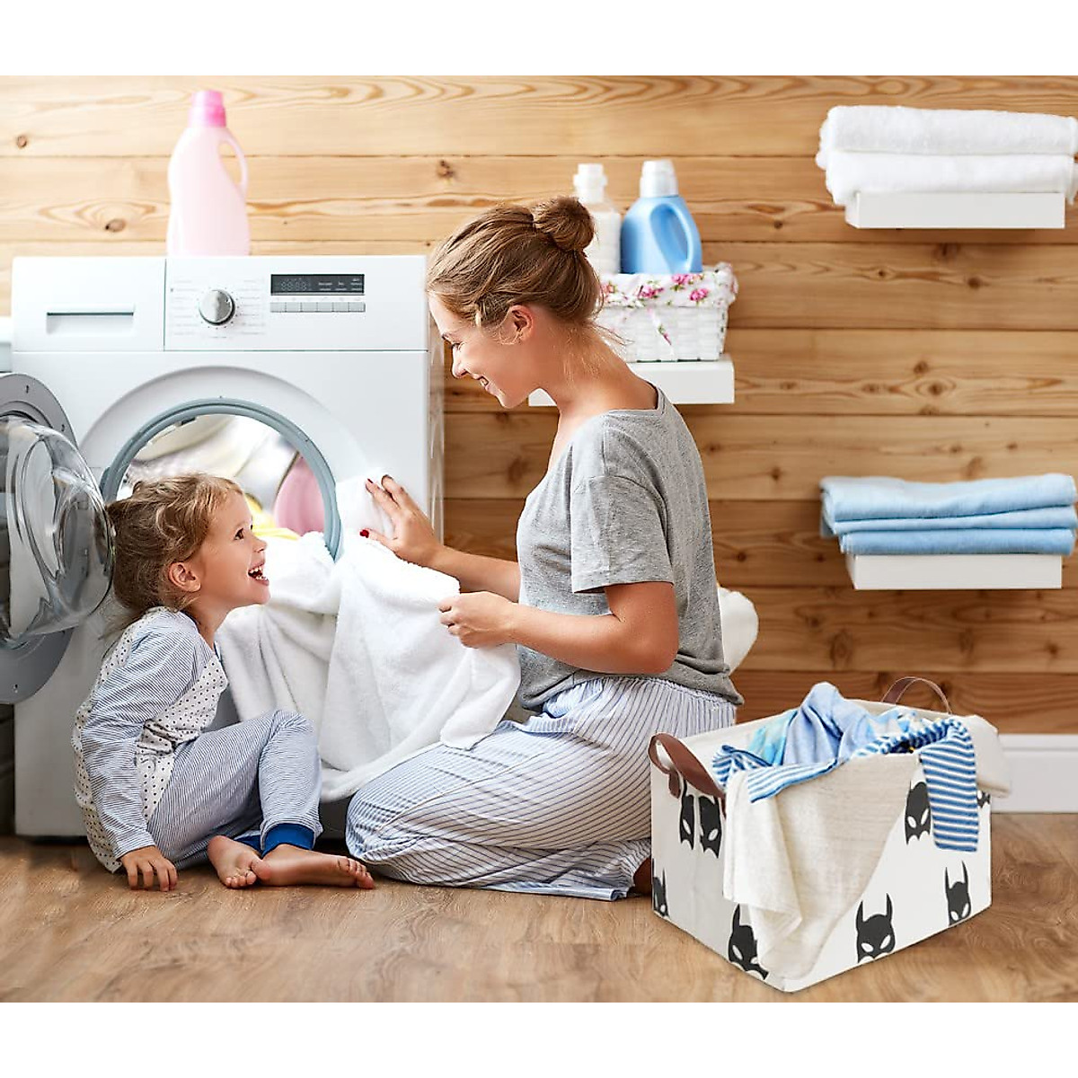 HIYAGON Kids Storage Basket Batman Easter Basket Cute Basket Empty Toy Storage Bin Organizer Box Rectangular Room Decor for Home Books(Black bats)