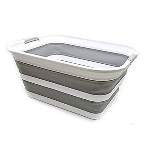 SAMMART 42L Collapsible Plastic Laundry Basket - Foldable Pop Up Storage Container/Organizer - Portable Washing Tub - Space Saving Hamper/Basket (Grey, 1)