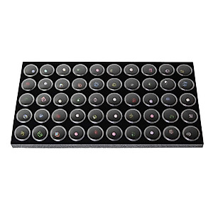 MOOCA Black Glass Top Jewelry Display Case Box 50 Gem Jars, Ring Box, Jewelry Organizer, Gem jar storage for Jewelry, Glass Display Box, storage Tray