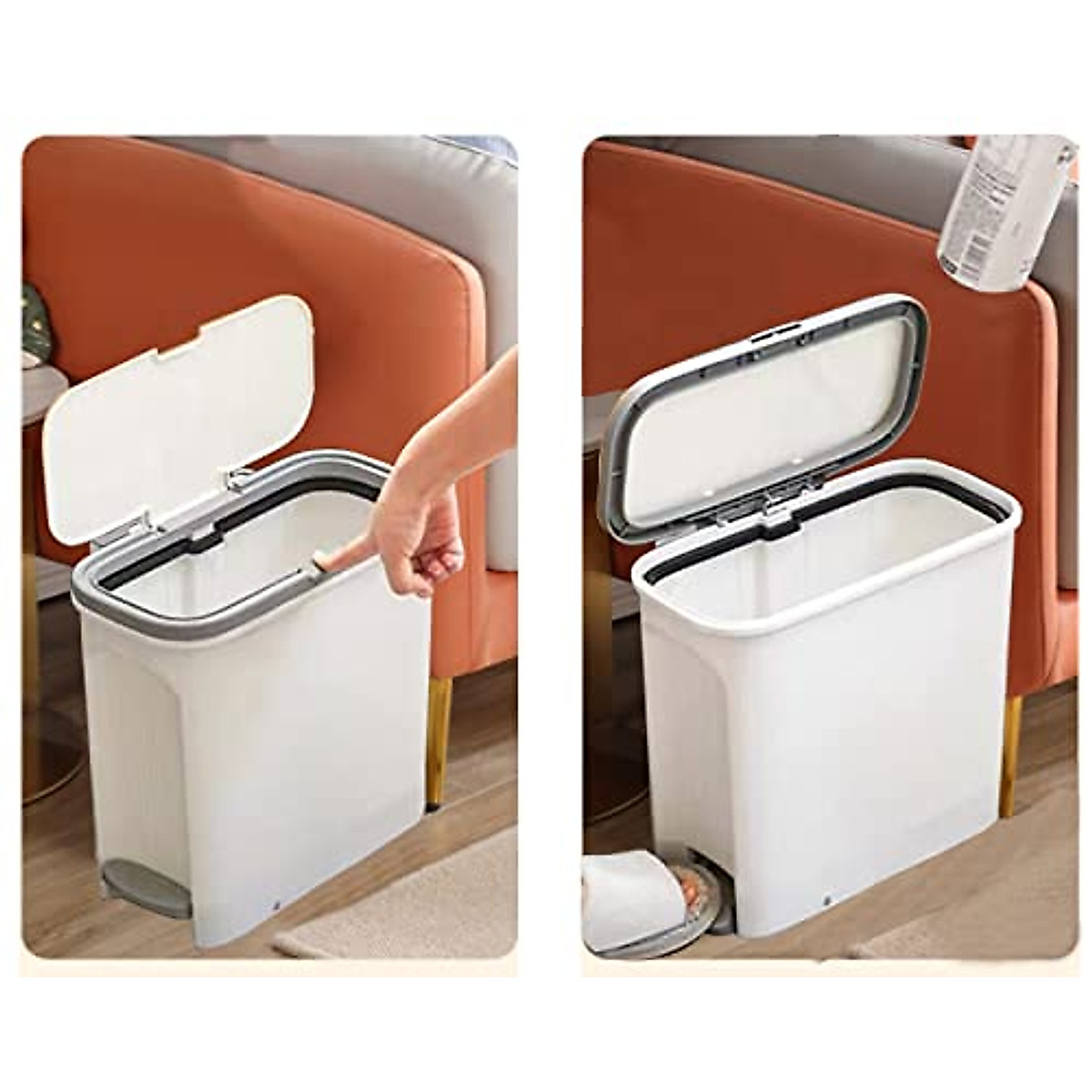 Feisco Small Trash Can with Lid,4 Gallon Trash Can with Foot Pedal and Press Type Lid,Small Bathroom Trash Can Wastebasket Garbage Container Bin for Bathroom Bedroom Kitchen Office (1, White)