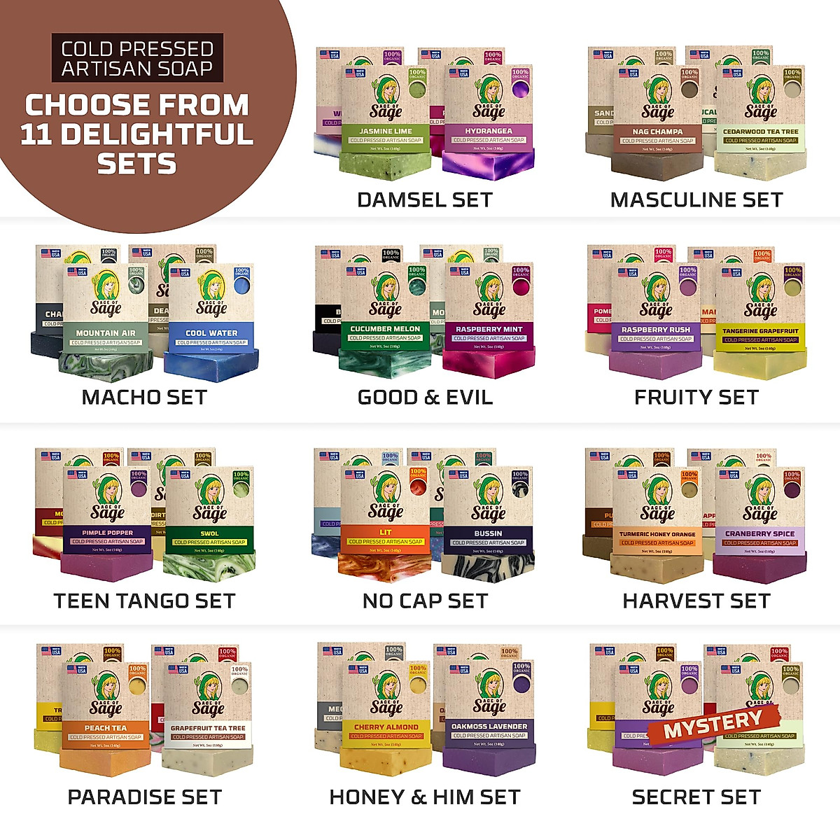 Natural Bar Soap for Men - Vegan Bath Soap Bars Gift Set - Handmade Cold Process Artisan Soap with Essential Oil, Aromatic All Moisturizing Wash Soaps, Fragrant Masculine Scent by Age of Sage (4 Pack)