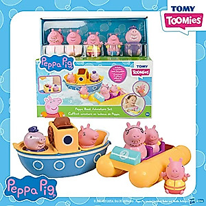 TOMY Toomies Peppa Pig Bath Toys — Peppa’s Boat Adventure Bath Toy Set — Includes Two Boats and 5 Peppa Pig Toy Figures — Baby and Toddler Bath Toys for 18 Months and Up