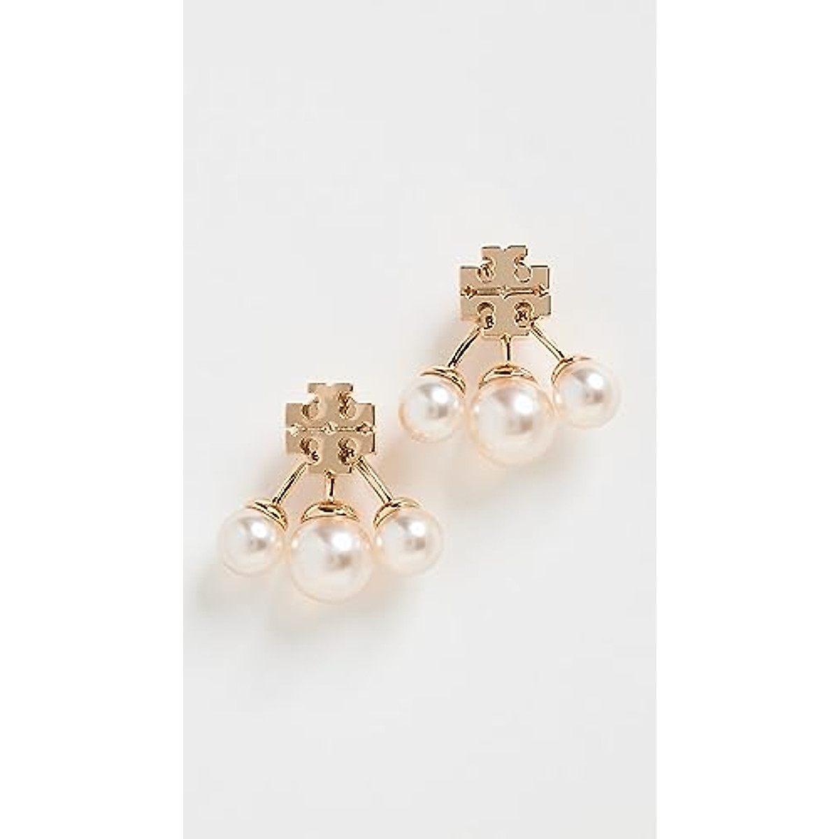 Tory Burch Women's Kira Pearl Front-Back Earrings, Tory Gold/Cream, One Size