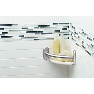 Moen LR2354DCH 9-Inch Curved Bathroom Grab Bar with Integrated Corner Shelf, Chrome