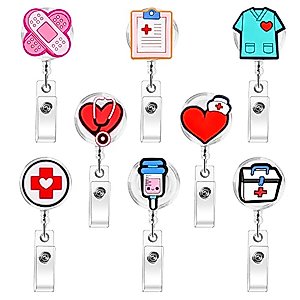 8 Pack Nurse Badge Reels, Medical Badge Reels Retractable Cute Nursing ID Badge Reels Funny Badge Reels for Nurses Doctor Medical Health Hospital Office Worker Gifts