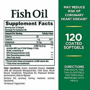 Nature's Bounty Fish Oil, Supports Heart Health, Dietary Supplement, 300mg Omega-3, 120 Coated Softgels