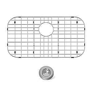 Stainless Steel Sink Protector 26"x14" with Rear Drain, Metal Sink Rack for Bottom of Sink, Kitchen Sink Grate and Sink Protectors with Sink Strainer (26" x 14" - Rear Drain)