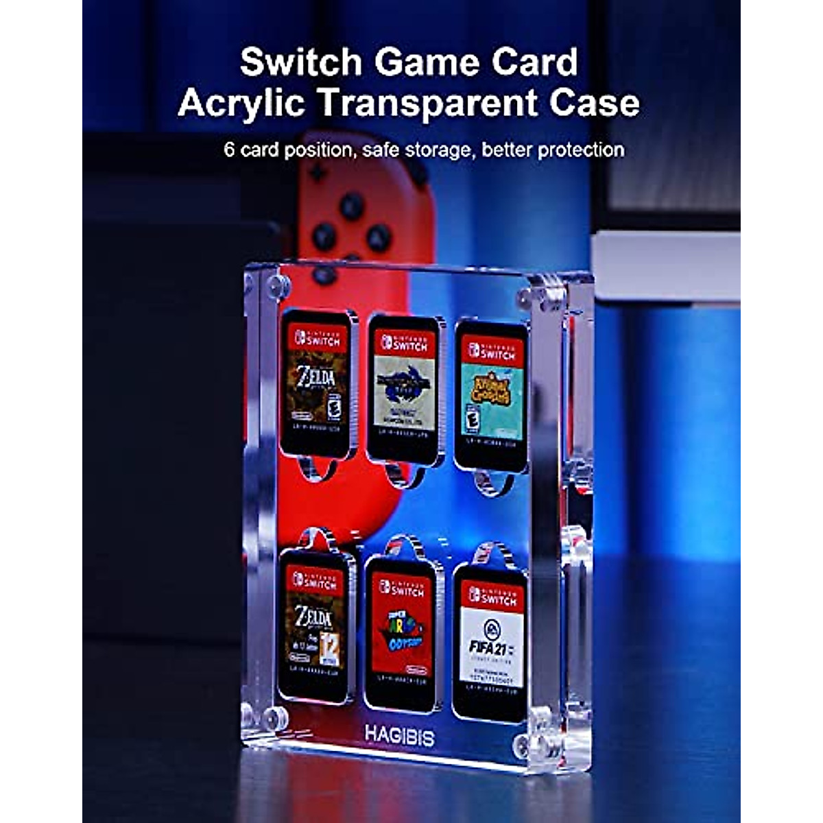 Hagibis Game Card Case for Nintendo Switch, 6 Cartridge Slots Holder Protective Shockproof Display Cabinet, Transparent Acrylic Game Storage Box for Switch NS NX (6 Slots)