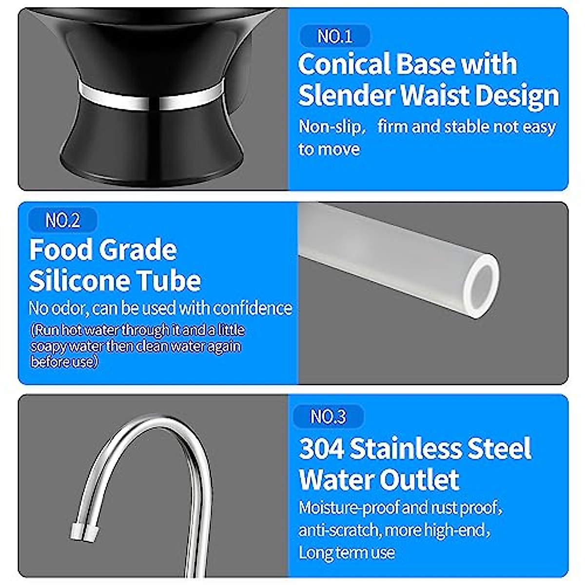 Christmas Water Dispenser, Automatic Electric Drinking Water Bottle Pump for 1-5 Gallon Jug– USB Rechargeable – Ultra-Hygienic BPA-Free Water Kettle Dispenser, Portable for Home Office Camping (black)