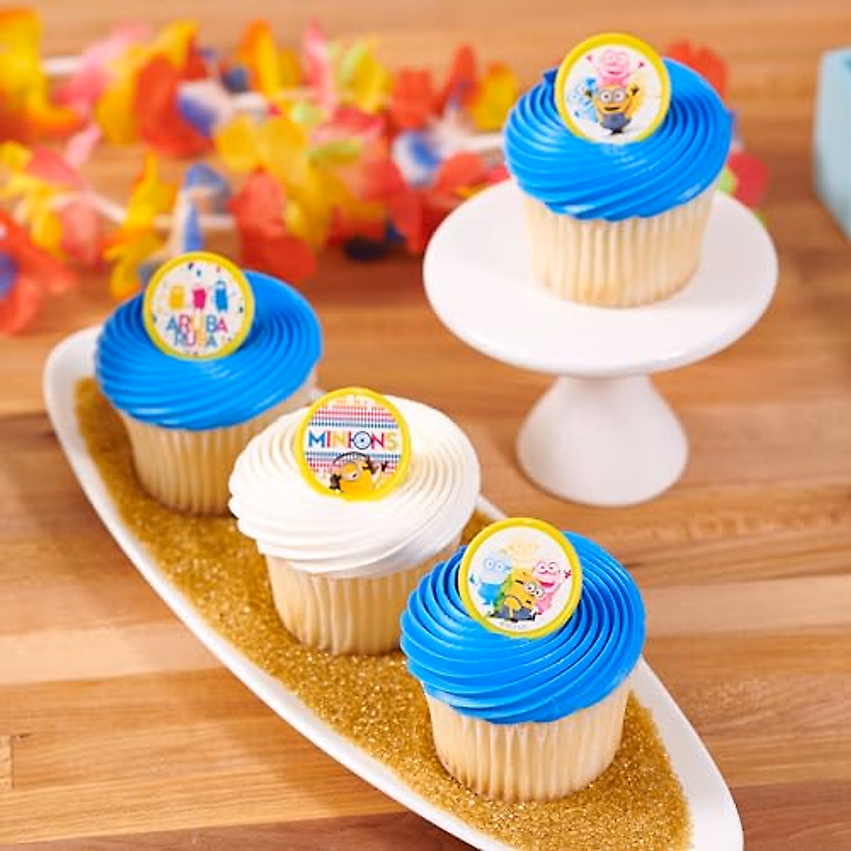 DecoPac Despicable Me™ Celebrations Cupcake Rings, 24 Minions Cupcake Decorations, 6 Minion Designs On Yellow Rings - 24 Pack