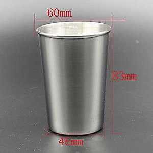 lasenersm 4 Pieces 170ml (5.7 oz) Stainless Steel Shot Cups Shot Glass Drinking Vessel with One Black PU-Leather Carrying Case Outdoor Camping Travel Coffee Tea Cup, Silver Cup, Black Case