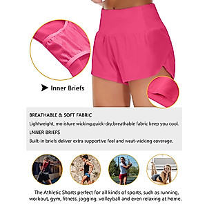 Origiwish Women's High Waisted Running Shorts with Liner Quick Dry Athletic Workout Shorts Zipper Pockets Bright Pink