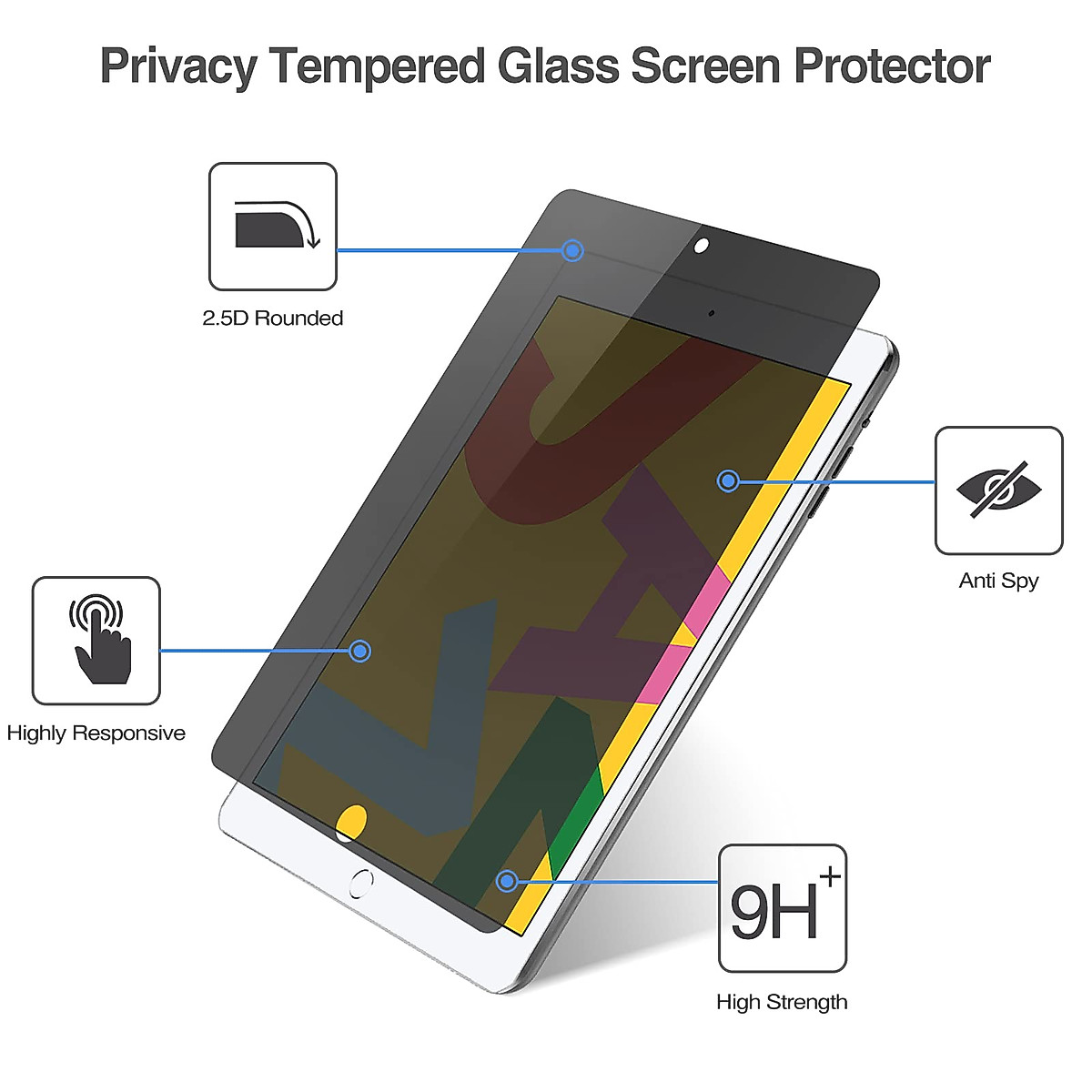 ProCase Privacy Screen Protector for 10.2 iPad 9th 8th 7th 2021 2020 2019, Anti-Spy Anti-Scratch Tempered Glass Film Guard -1 Pack