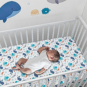 Bedtime Originals Fitted Crib Sheet, Whales Tale Fitted, Multicolor , 28x52 Inch (Pack of 1)