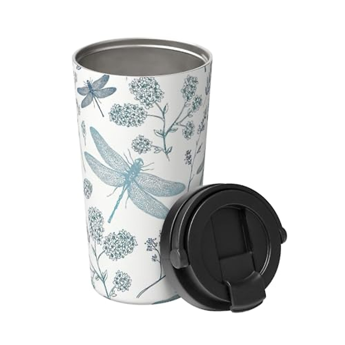 WANGXUEE Dragonfly Flower Print 500ml Stainless Steel Travel Tumbler Double Wall Vacuum Insulated Coffee Mug