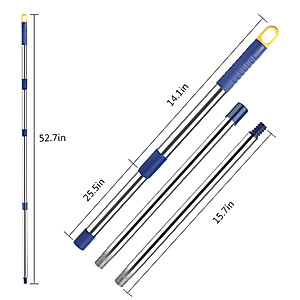 Telescopic Replacement Handle Spin Mop Pole Handle Replacement 54" Extended Handle, Thickened Stainless Steel Commercial Mop Handle Cleaning Tool Accessories for Floors, Waals, Ceilings, Windows