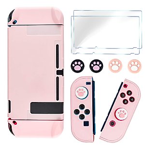 DLseego Switch Full Protective Case Cover Design for Nintendo Switch Joy-Con Controllers with Glass Screen Protector, Anti-Scratch [Baby Skin Touch] Grip Cover - Pink