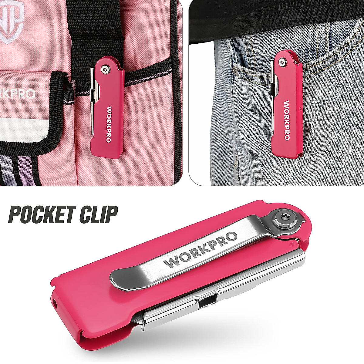 WORKPRO 3-Pack Folding Utility Knife Set, Quick Change Blade Box Cutter, Razor Knife with Belt Clip, 10 Extra SK5 Blades for Cartons, Cardboard and Boxes…