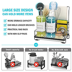 Trendy Sink Caddy Kitchen Sink Organizer, Sponge Holder for Kitchen Sink with Removable Drip Tray, Dish Brush Holder Soap Holder, Stainless Steel Rustproof Sink Tidy Caddy for Countertop - Matte Black