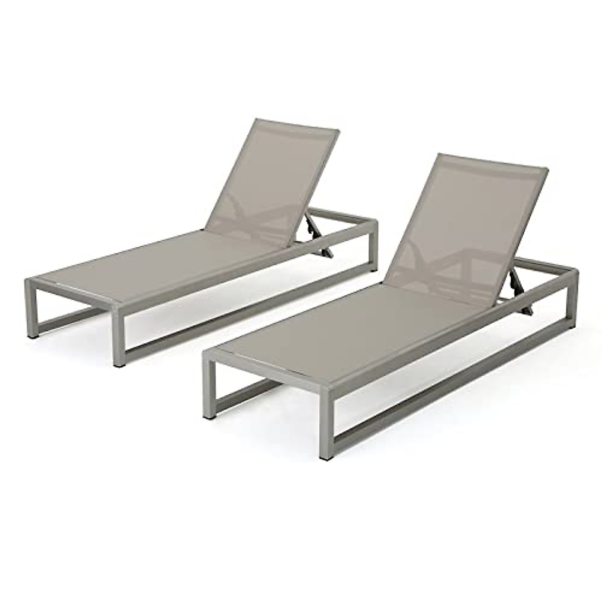 Christopher Knight Home California Outdoor Mesh Chaise Lounge with Aluminum Frame, 2-Pcs Set, Grey / Silver