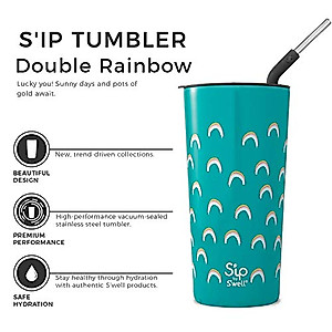 S'ip by S'well Stainless Steel Takeaway Tumbler - 24 Fl Oz - Double Rainbows - Double-Layered Vacuum-Insulated Travel Mug Keeps Coffee, Tea and Drinks Cold for 16 Hours and Hot for 4