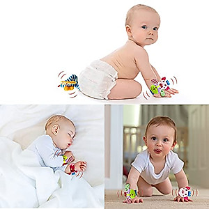 LAMMAZ Baby Soft Rattle, Baby Infant Wrists Rattle and Foot Rattles Finders Socks Set Developmental Soft Toys for Newborn (8 PCS -B)
