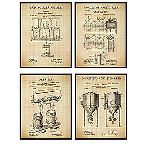 Beer Brewing Patent Art Prints - Vintage Wall Art Poster Set - Chic Modern Home Decor for Den, Kitchen, Man Cave, Office - Great Gift for Men, Home Brewing,Brew, Brewer Fans - 8x10 Photo - Unframed