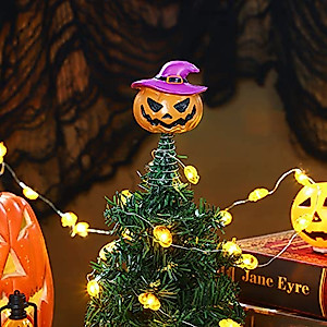 Halloween Pumpkin Skull Ghost Miniature Tree Topper Spooky Halloween Ornaments Pumpkin Halloween Tree Topper 4 Inches Mini Halloween Christmas Tree Ornaments for Halloween Party (Pumpkin)