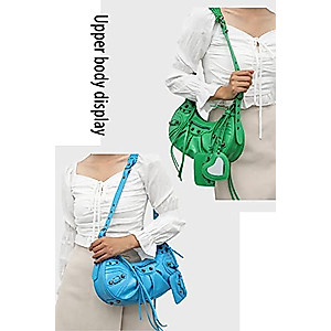 PODODNOE Women's Punk Style Rivet Satchel Handbags - PU Leather Shoulder Purses with Half Moon Underarm and Hobo Bags (Black)