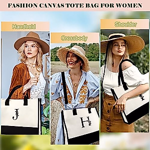 AUNOOL Birthday Gifts for Women Mom - M Monogrammed Tote Bag with Zipper Pocket, Personalized Beach Canvas Bag for Women, Bridesmaid Bridal Shower Gifts Graduation Gifts for Girls, Christmas Gift Bag