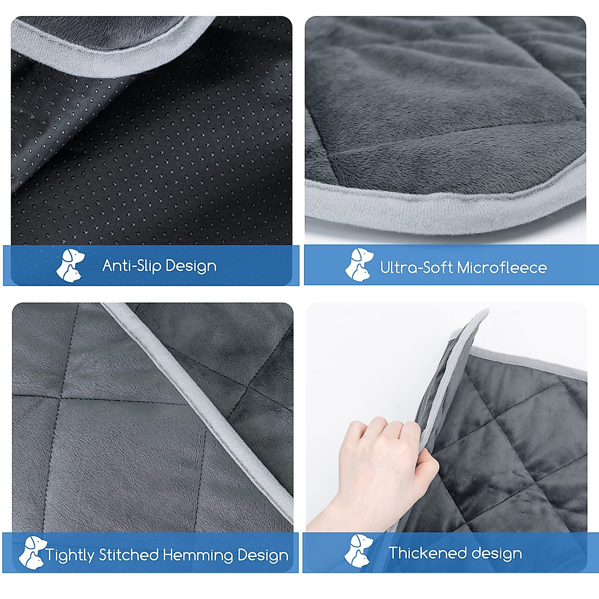 Nobleza Self Warming Pet Pad, Super Soft Plush Dog Crate Pad for Travel or Home, Washable Anti-Slip Kennel Mat for Large Medium Small Dogs and Cats, 45" × 28" Grey