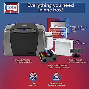 Bodno Fargo DTC1250e Single Sided ID Card Printer & Complete Supplies Package with Bronze Edition Software