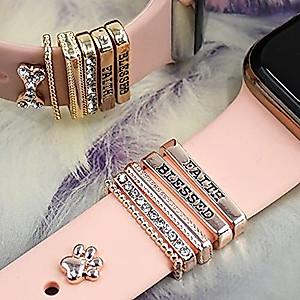 Idealiveny 4pcs Metal-Decorative-Rings-Loops Compatible for Iwatch 38mm 40mm 42mm 44mm Sparkles Jewelry-Accessories-Charms for Watch Band Series 6/5/4/3/2/1 Watch Band Accessories (rose gold)