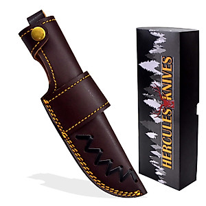 Hercules Knives Custom Leather Sheath Tooled Leather Sheath/Hunting Knife Sheath Universal Leather Knife Sheath Sheath Fit up to 6.0" Blade 100% Real Laether (Dark Brown)