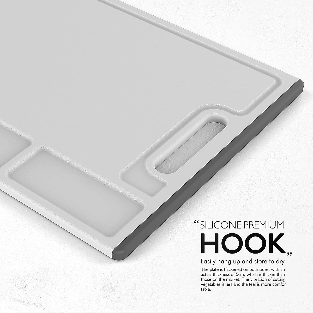 Cutting Boards for Kitchen – Large Plastic Kitchen Cutting Board, Dishwasher Safe Thick Chopping Board with Juice Grooves, for Meat, Fruits, Veggies, Easy Grip Handle, Non-Slip (Grey)