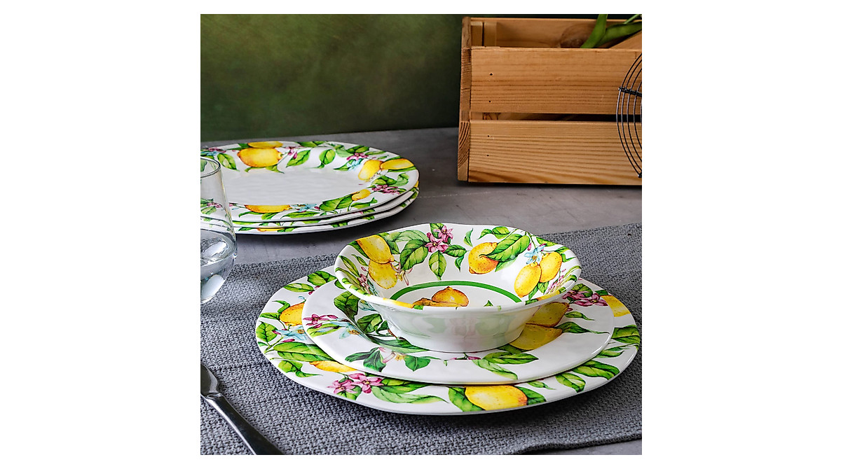 LEHAHA Lemon Melamine Dinnerware Set – Durable 12-Piece Indoor ...