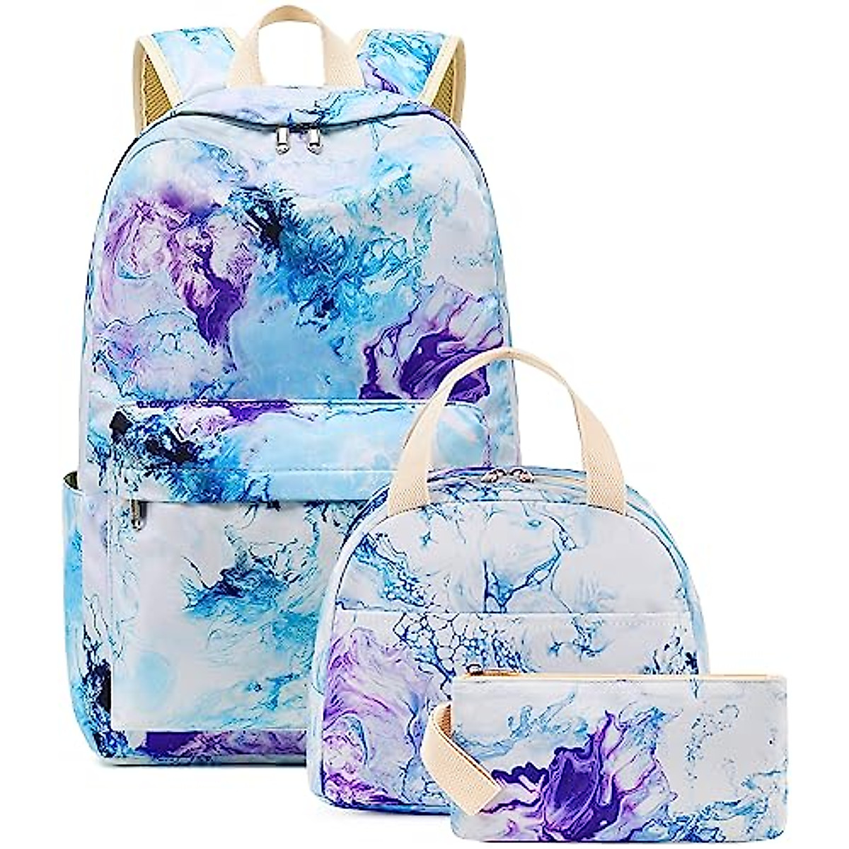 Bluboon School Backpack Set Girls Womens Laptop Bookbag Casual Daypack Fits 15 inch Laptop with Lunch Tote Bag and Pencil Bag（Purple-3 set)