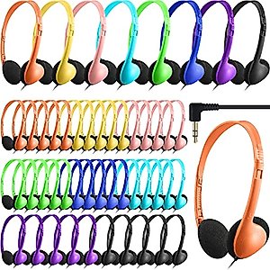 48 Pack Classroom Headphones Bulk Colorful Student Headphones Adjustable Headphone with 3.5 mm Plug Comfortable Library Headphone for Kid Adult School Classroom Museum Testing Airplane, 8 Colors