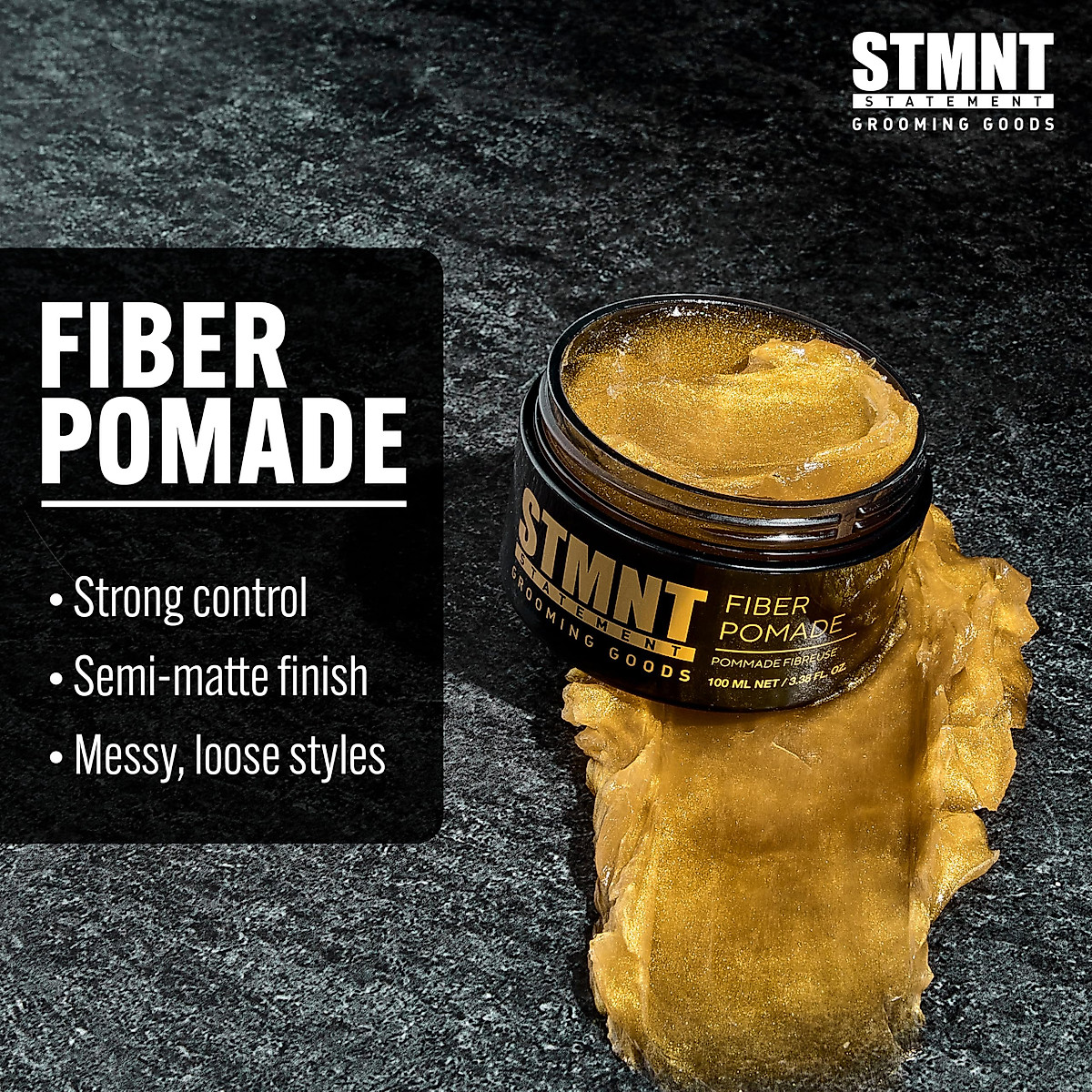 STMNT Grooming Goods Fiber Pomade, 3.38 oz | Semi-Matte Finish | Strong Control | Easy To Wash Out