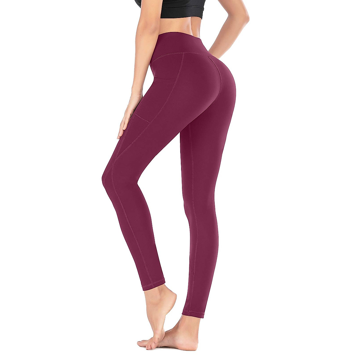 Heathyoga Women's Yoga Pants Leggings with Pockets for Women High Waist Yoga Pants with Pockets Workout Leggings Tights Wine